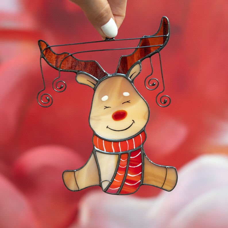 Reindeer Stained Glass Window Hangings Christmas Ornaments - Etsy