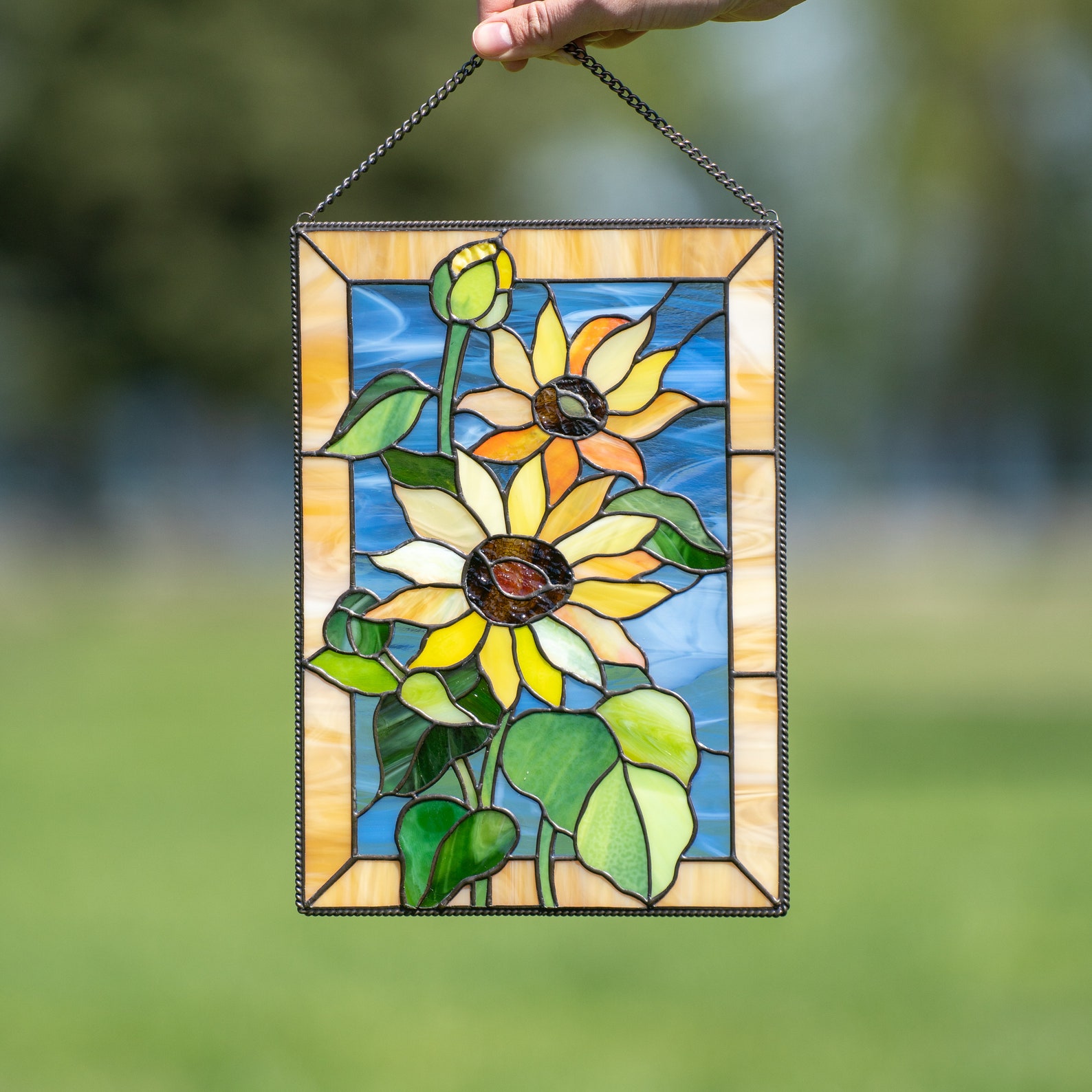 Sunflower Stained Glass Window Panel Ukrainian Gifts Flower Stained ...