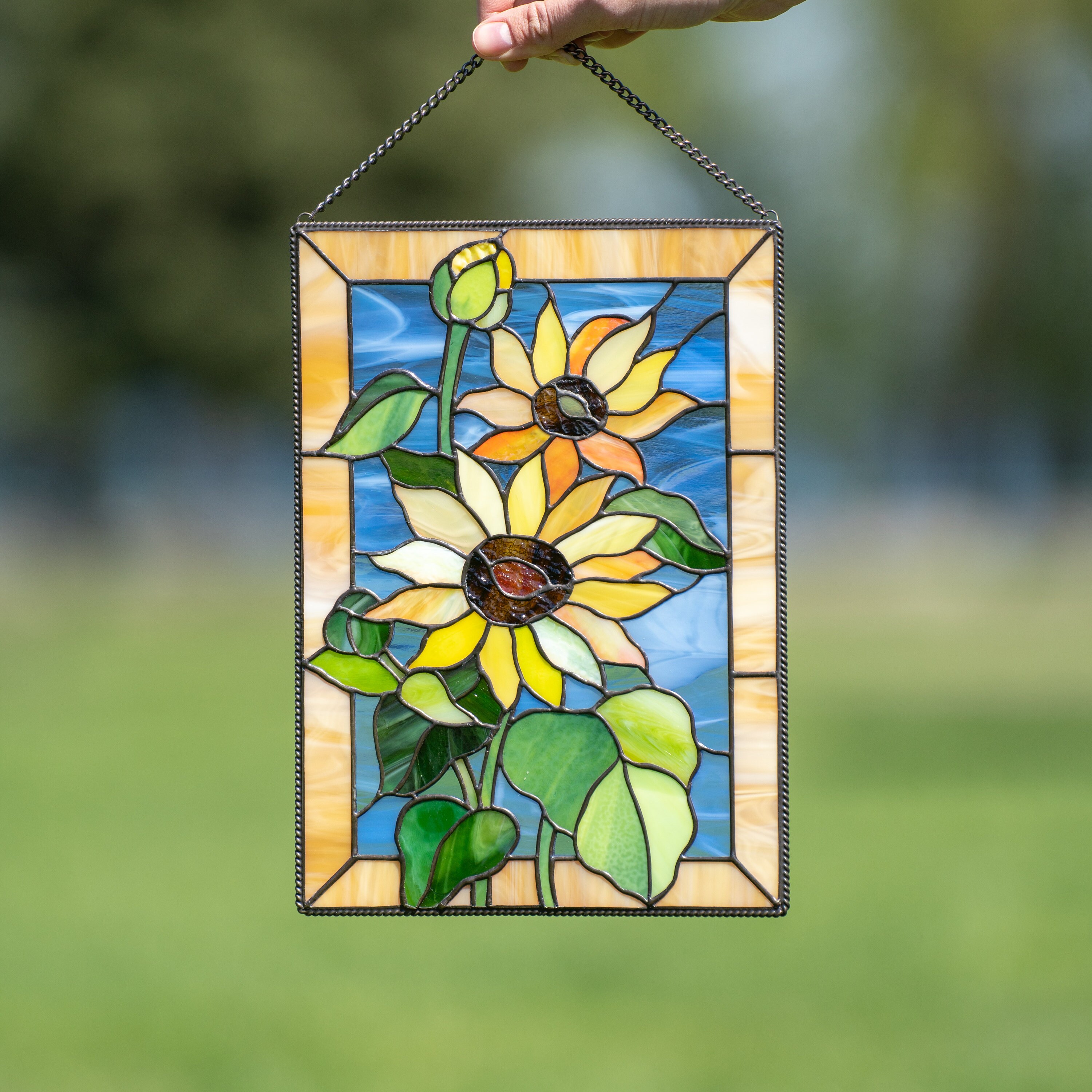 Sunflower Stained Glass Window Panel Ukrainian Gifts Flower Stained ...