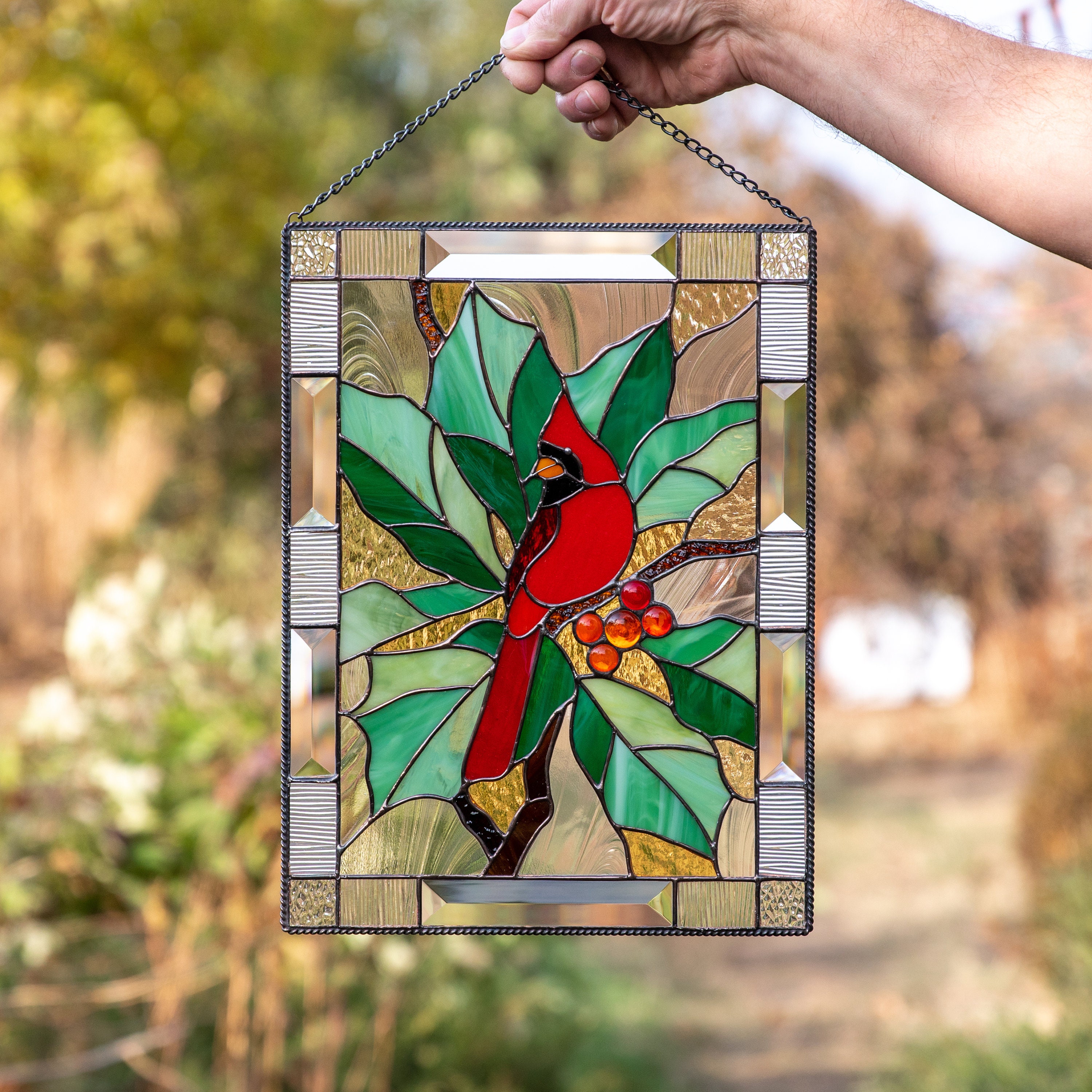 Cardinal Stained Glass Cardinal Window Hangings Mothers Day | Etsy