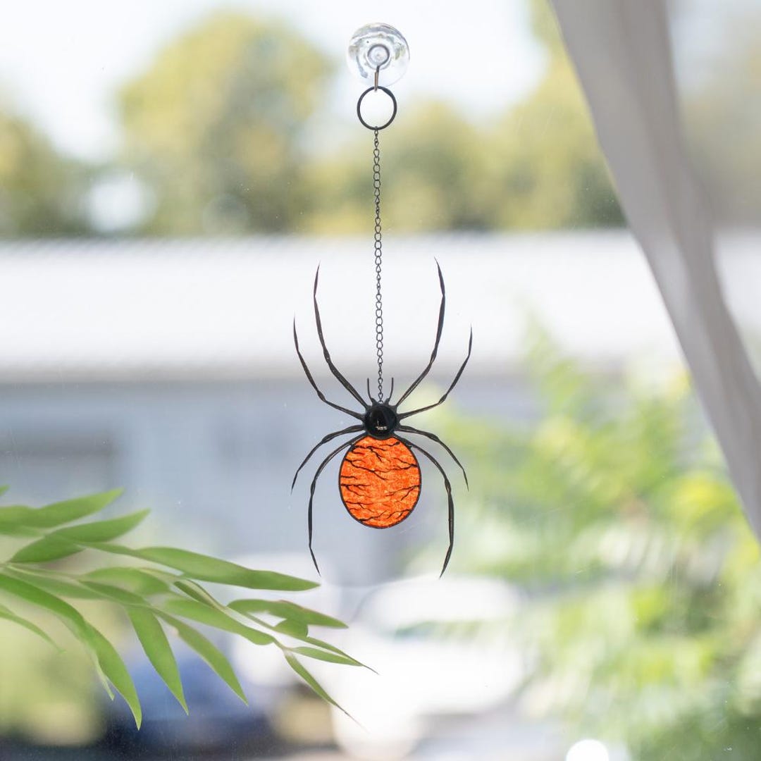 Stained Glass Spider Suncatcher Halloween Window Hangings Dark Art ...