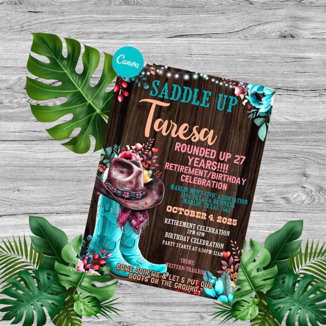Cowgirl Birthday Invitation: Western Floral Boots, Saddle up Party ...