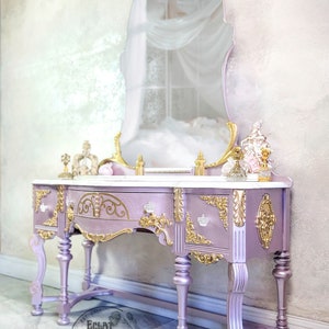 SOLD Dusky Pink Fairytale Rococo Vanity Table With Mirror Top, Bedroom ...