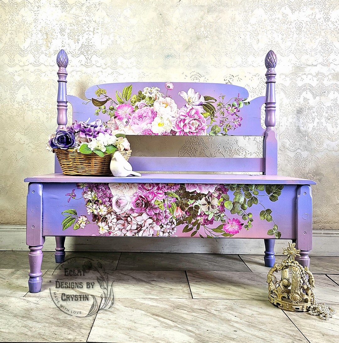 Purple Blossom Wood Bench Seat With Storage Shoe Storage, Mudroom ...
