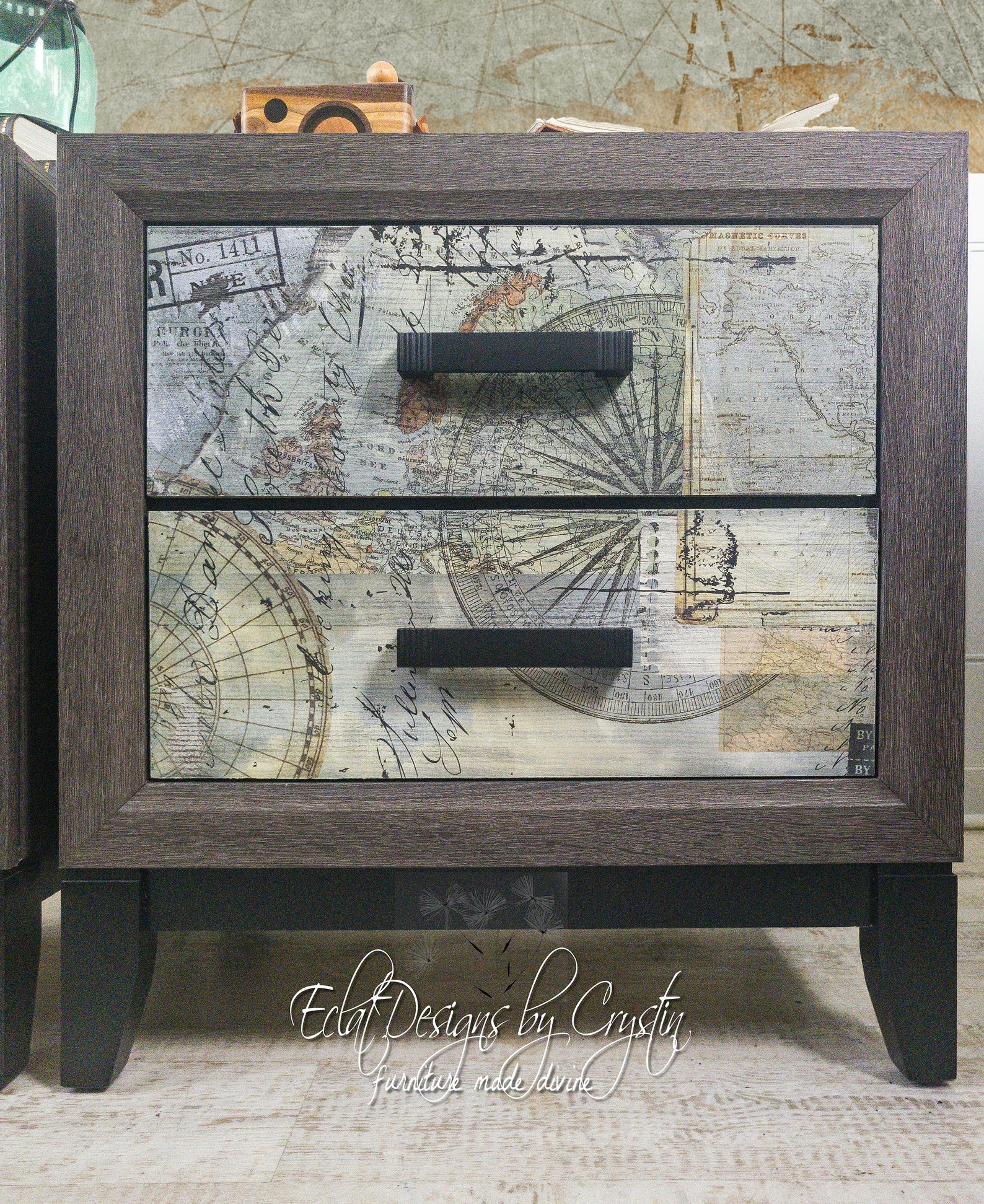 Set of 2 Nightstands 2 Drawers Nautical End Table - Etsy