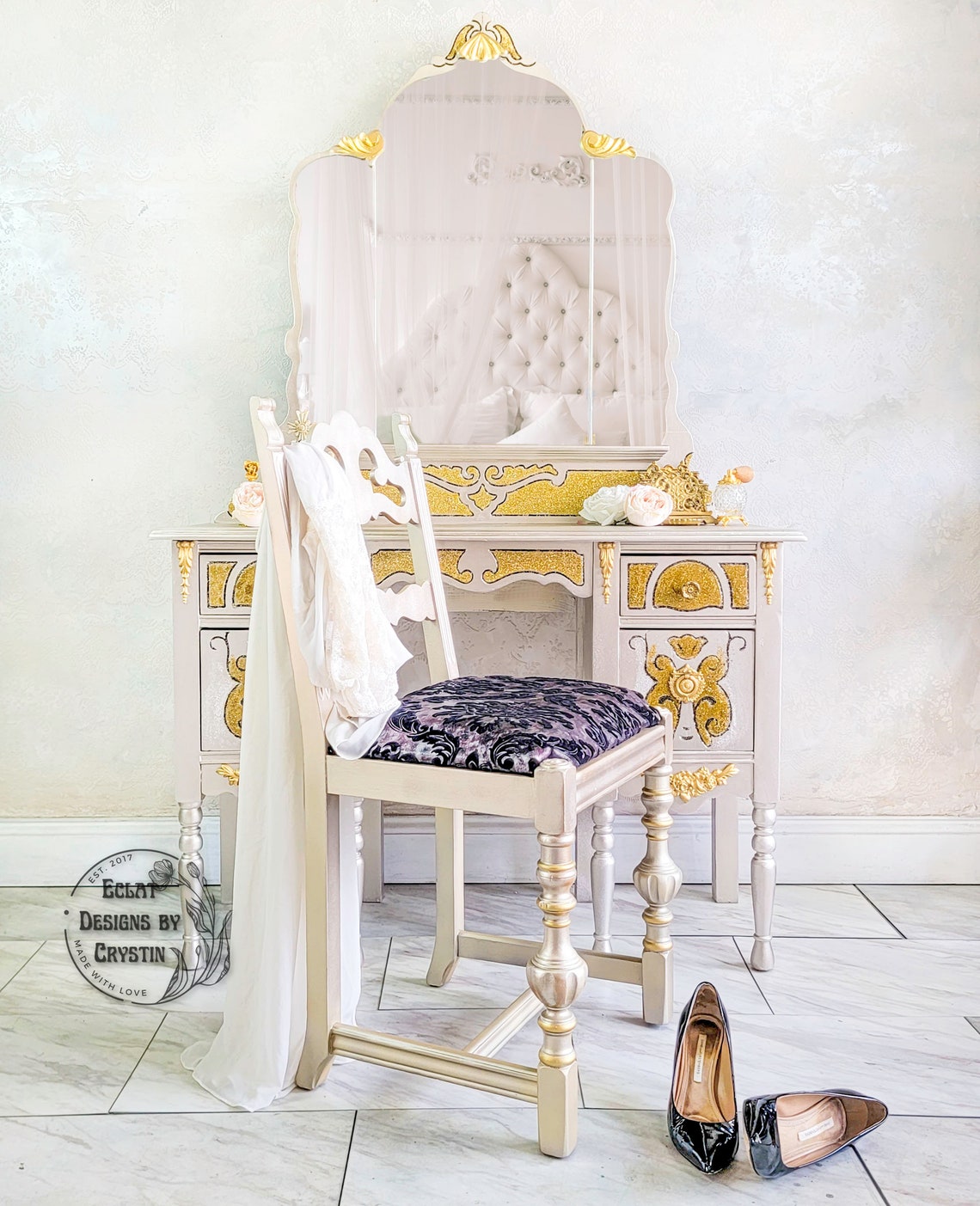 1920s Antique Bedroom Vanity Table With Mirror Chair Glass - Etsy