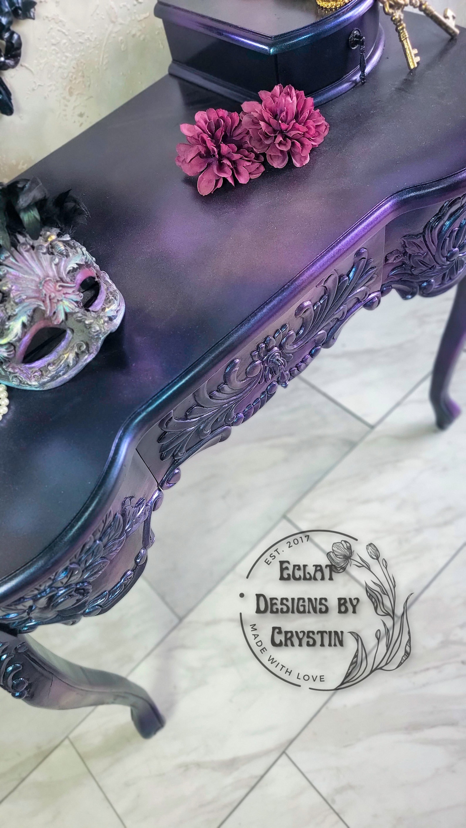 SOLD Carnival Glass Vanity Table With Mirror Foyer Table - Etsy