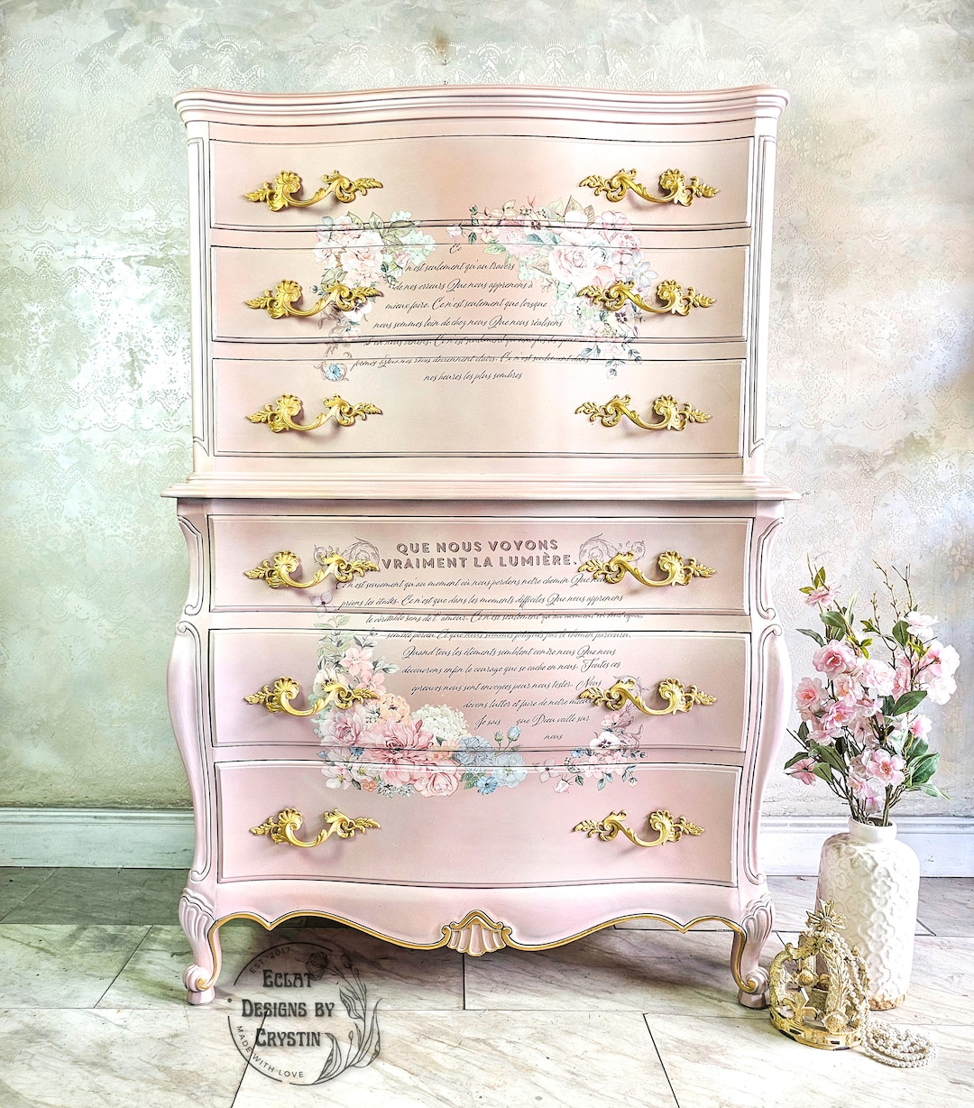 Pure Light Floral Dresser, Chest of Drawers Wood Dresser, Bureau ...