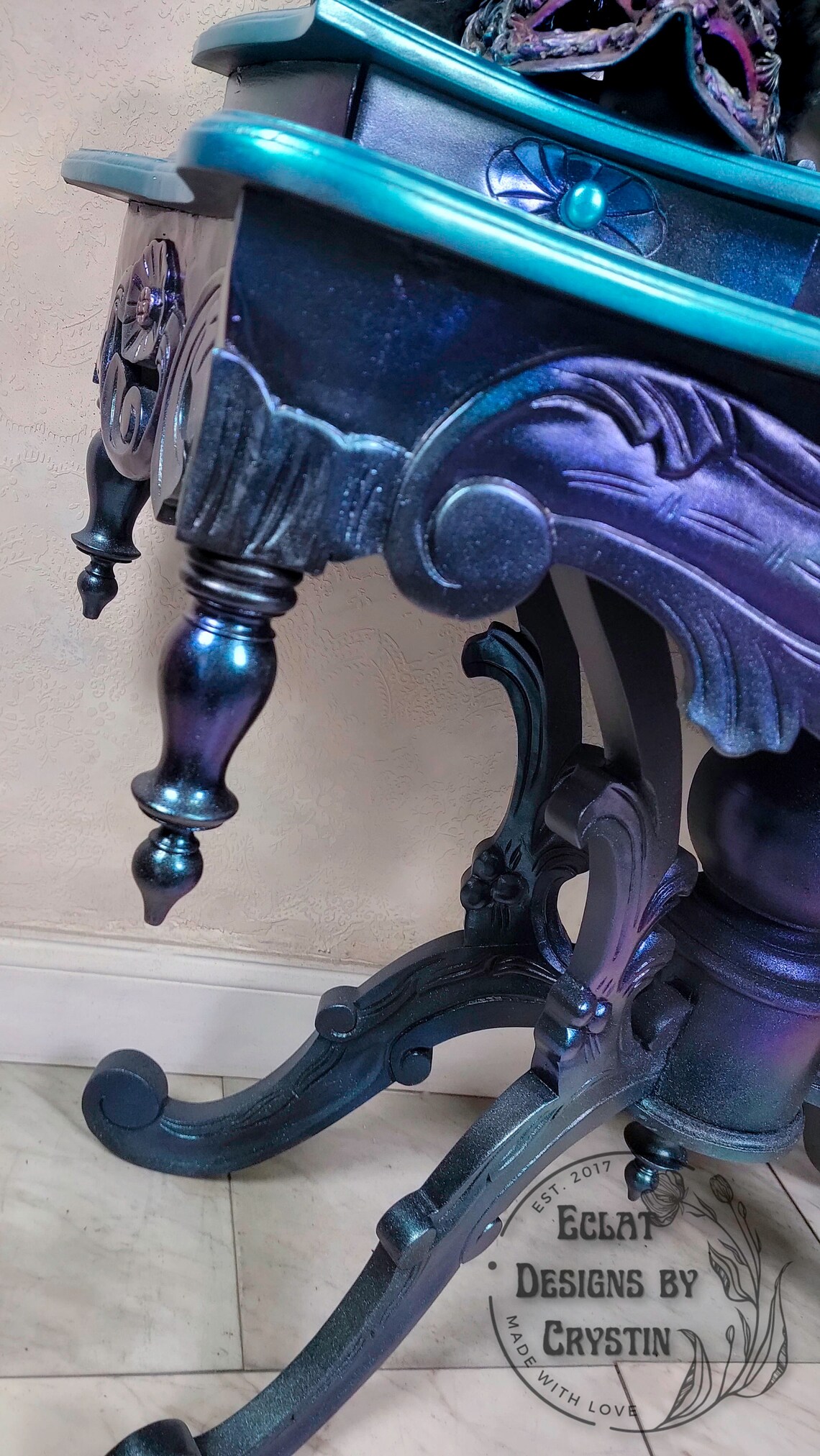 SOLD Custom Hand Painted Carnival Glass Vanity Table With Top - Etsy