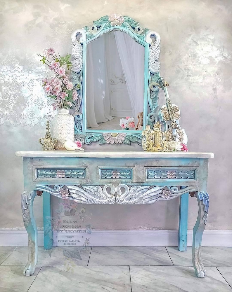 SOLD Swan Lake Foyer Table With Mirror Wooden Entryway Desk - Etsy