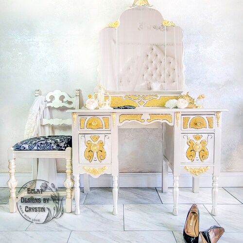 1920s Antique Bedroom Vanity Table With Mirror Chair Hand - Etsy