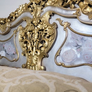 Handmade Wood Rococo King Size Bed Frame, Pearl Pink and Gold - Etsy