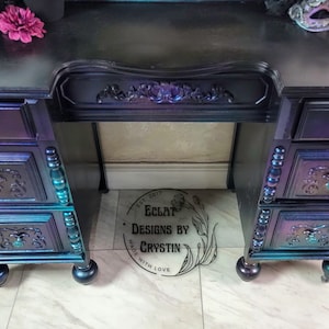 SOLD Gothic Carnival Glass Bedroom Vanity Table With Mirror, Makeup ...