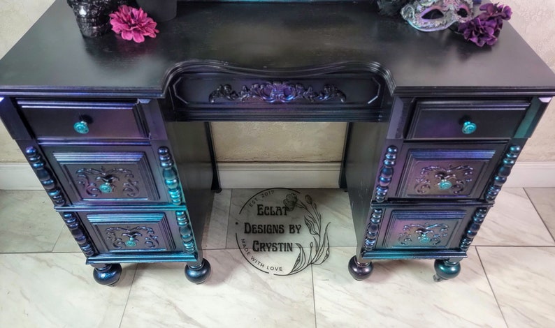 SOLD Gothic Carnival Glass Bedroom Vanity Table With Mirror - Etsy