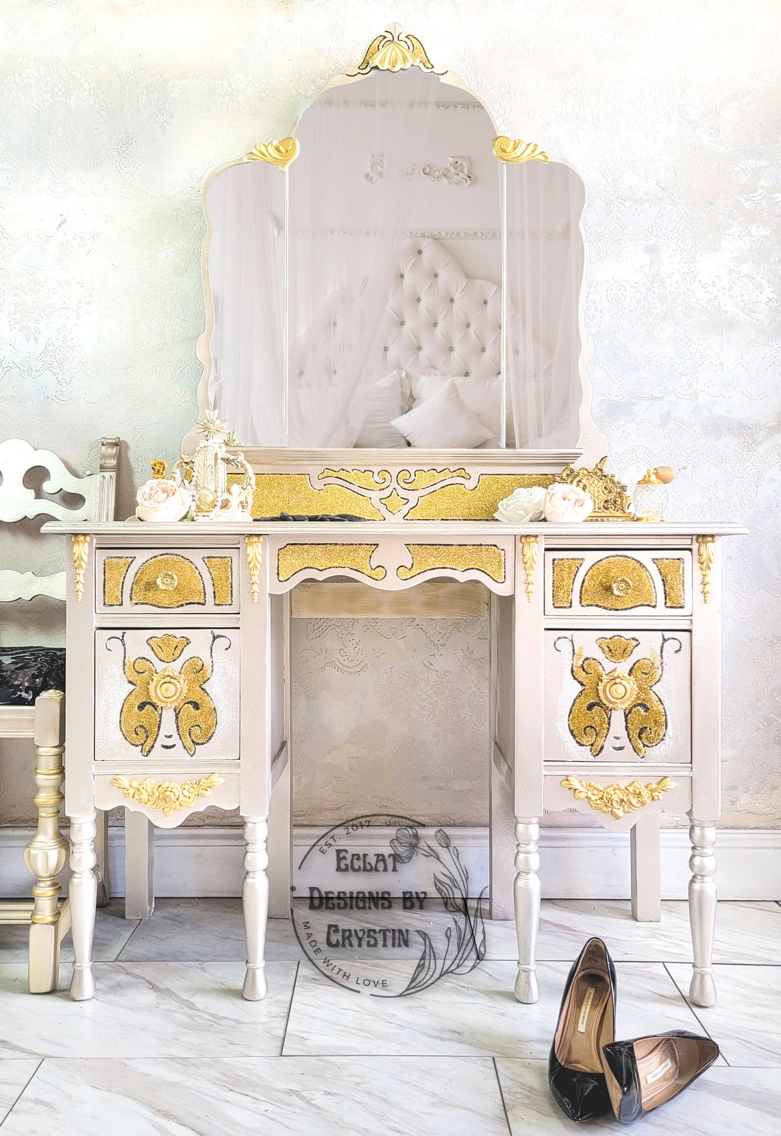 1920s Antique Bedroom Vanity Table With Mirror Chair Glass - Etsy