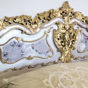Handmade Wood Rococo King Size Bed Frame, Pearl Pink and Gold - Etsy