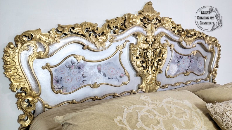 Handmade Wood Rococo King Size Bed Frame, Pearl Pink and Gold - Etsy