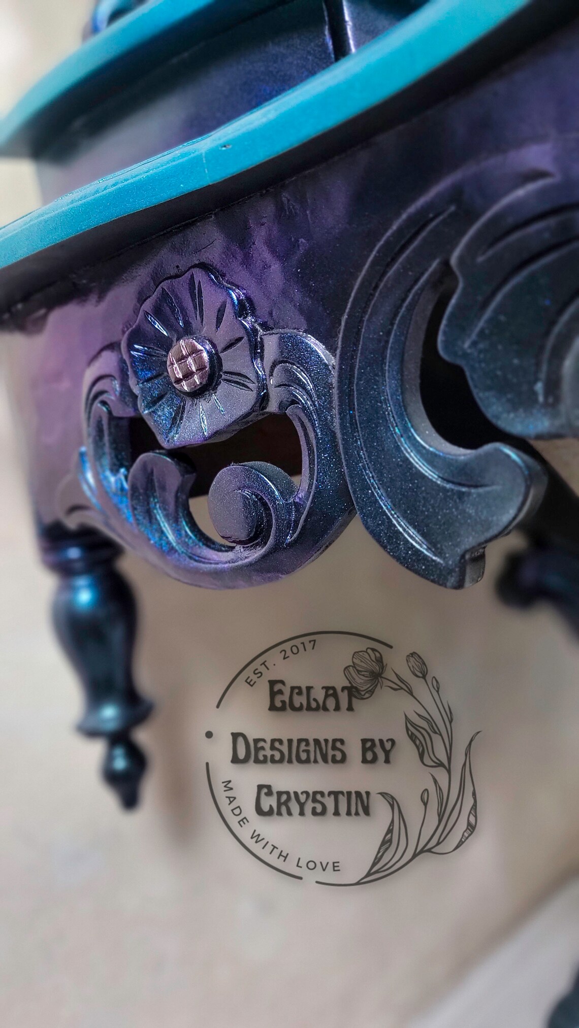 SOLD Custom Hand Painted Carnival Glass Vanity Table With Top - Etsy