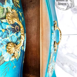 Hand-painted Gilded Floral Turquoise End Table - Vintage Bedroom ...