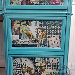 Alice in Wonderland Hand-crafted Blue Vanity Table With Gold Harlequin ...