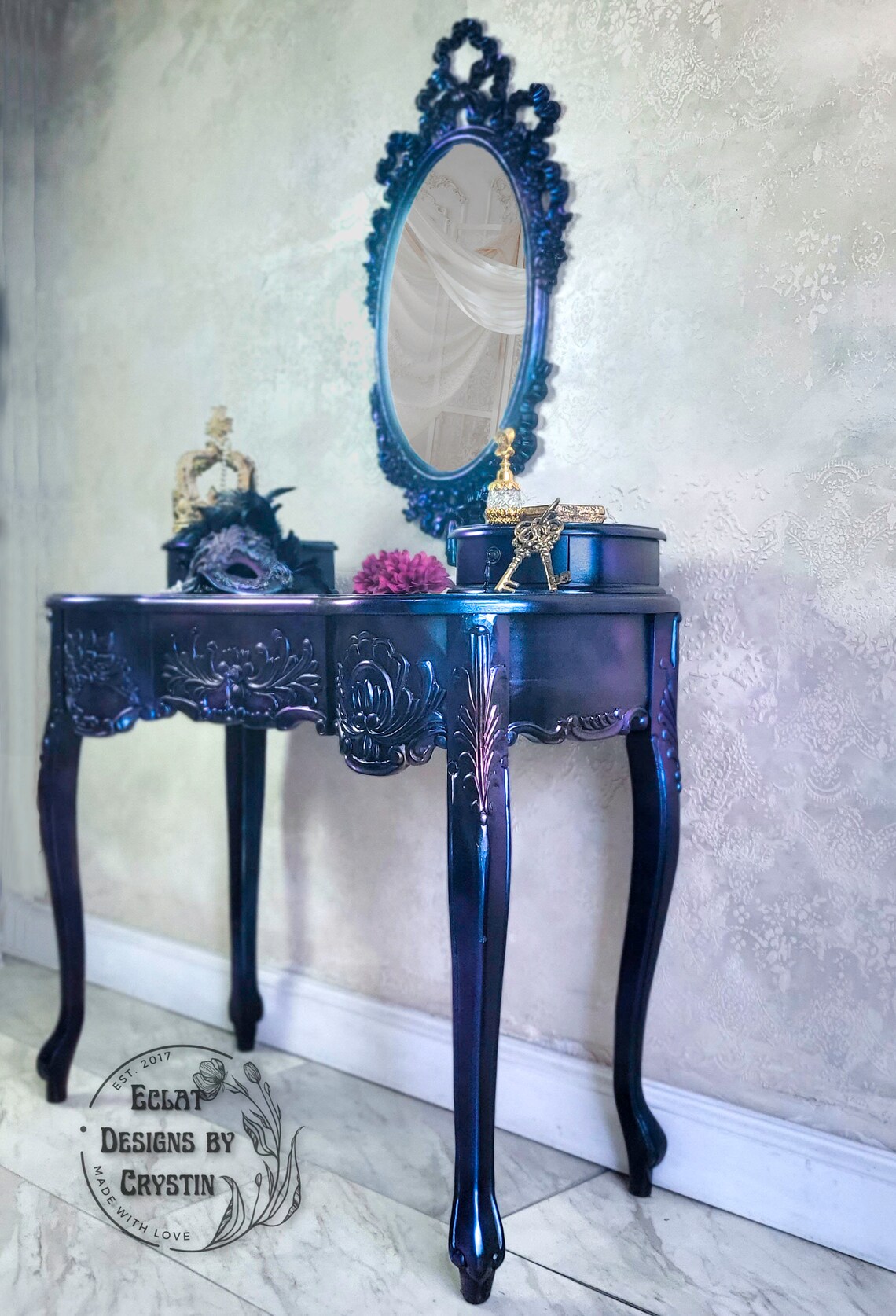 SOLD Carnival Glass Vanity Table With Mirror Foyer Table - Etsy
