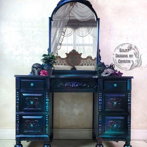 SOLD Gothic Carnival Glass Bedroom Vanity Table With Mirror, Makeup ...