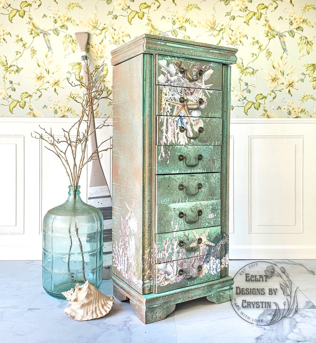 Oceanic Jewelry Armoire, Hand-painted Nautical Themed Stowaway for ...
