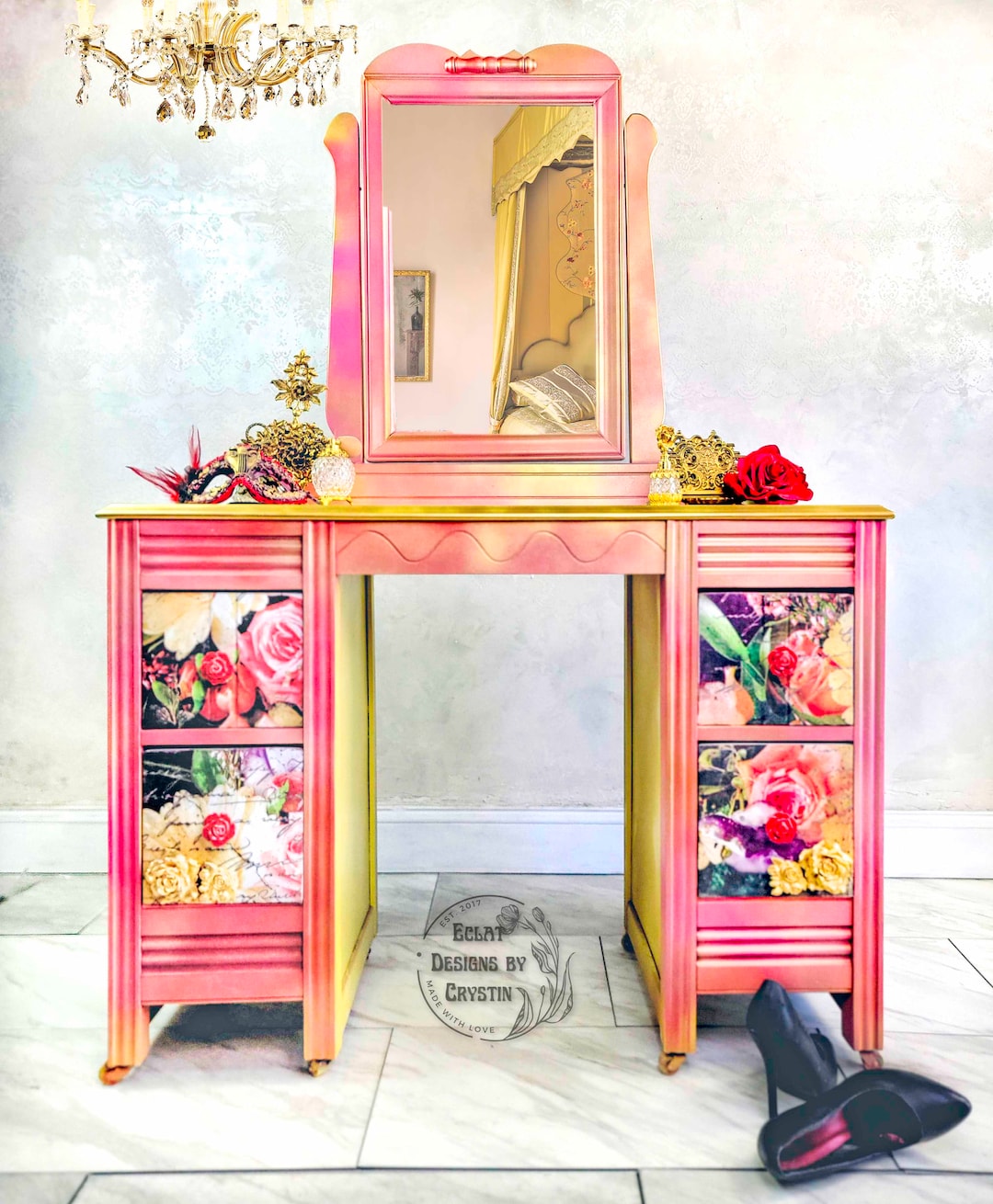 Custom Rose Vanity With Mirror | Hand-painted Bedroom Furniture, Boho ...