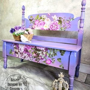 Purple Blossom Wood Bench Seat With Storage Shoe Storage, Mudroom ...