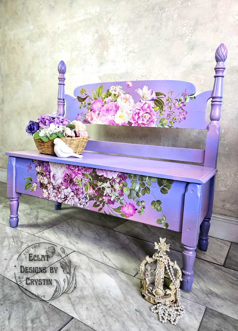 Purple Blossom Wood Bench Seat With Storage Shoe Storage, Mudroom ...