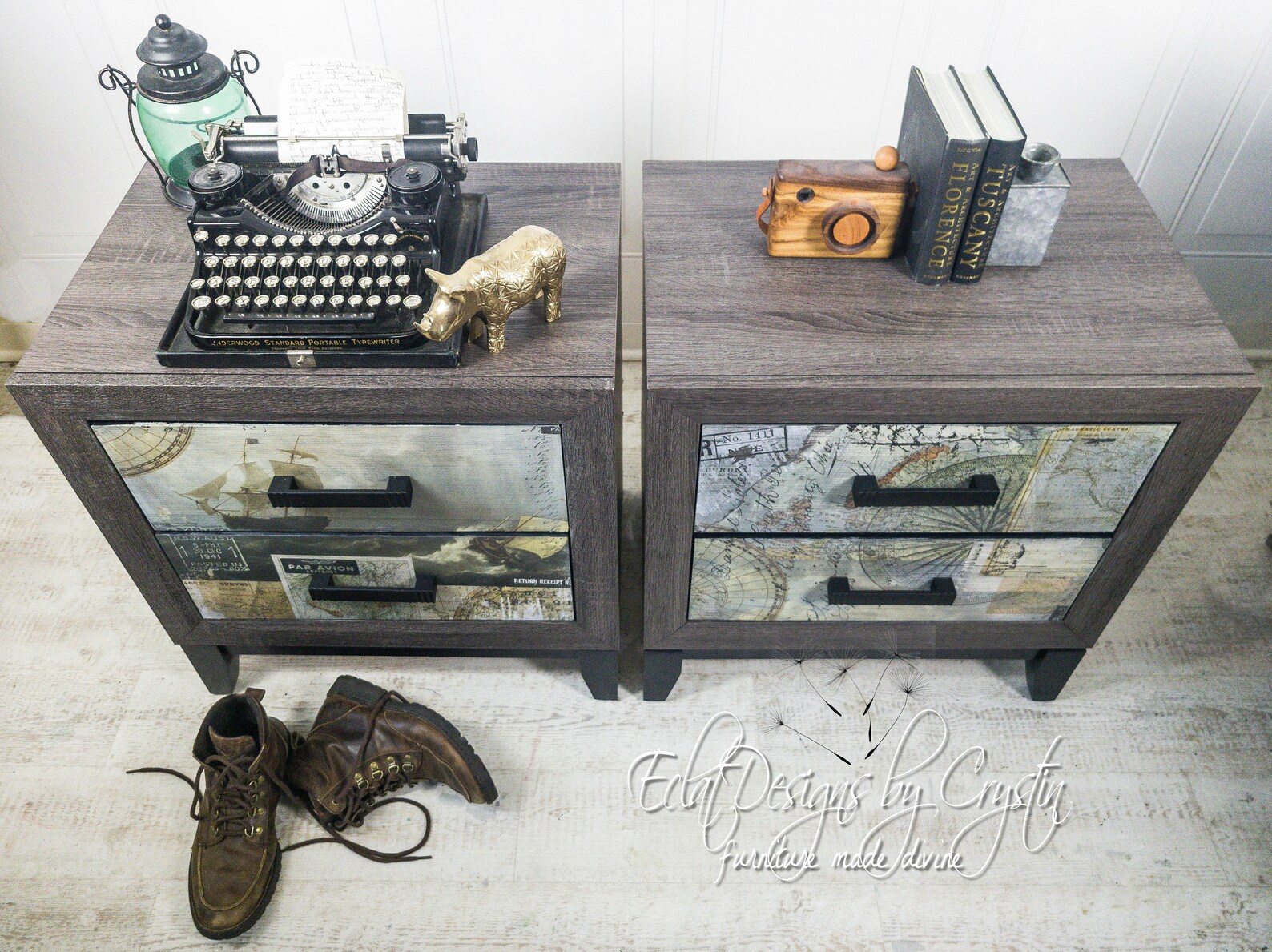 Nautical Map Nightstands (set of 2) | 2-drawer End Tables - Etsy