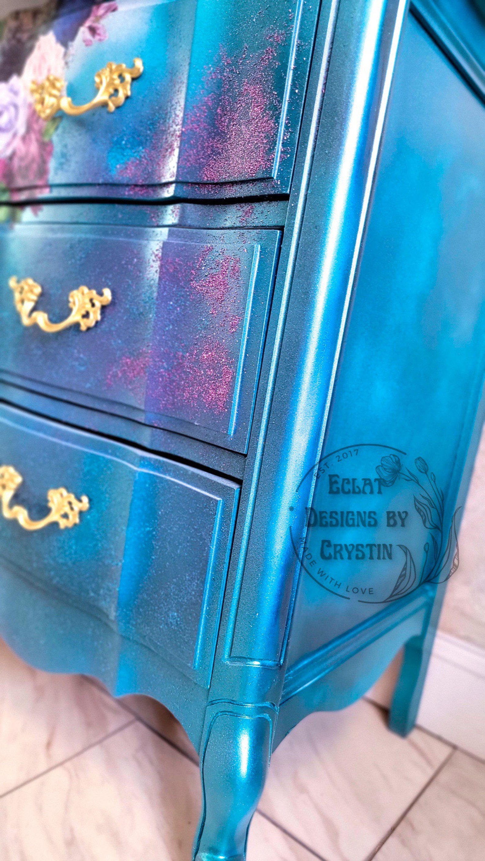 SOLD Custom, Bespoke Glamorous Peacock Dresser, Wide, Bohemian, Exotic ...