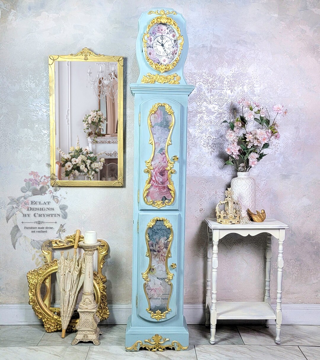 Standing Grandfather Clock, Dutch, Tall Cabinet, Handpainted, Pantry ...