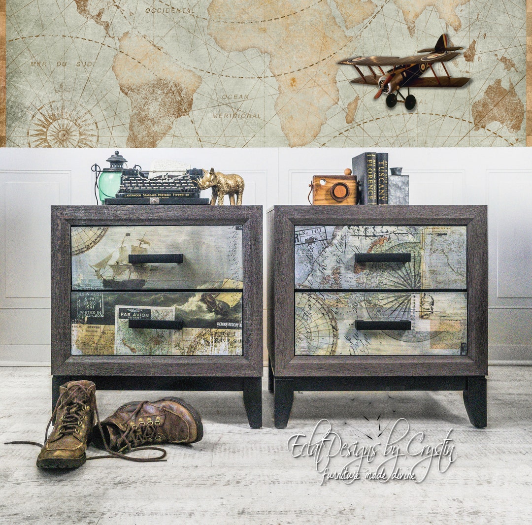 Set of 2 Nightstands | 2 Drawers Nautical End Table | Industrial & Home ...