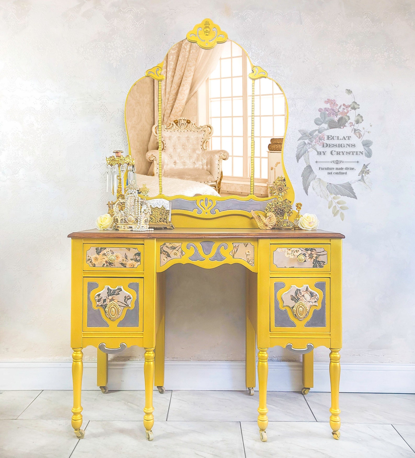 SOLD Gold Vanity Table | Table Top Mirror | Makeup Vanity Mirror ...