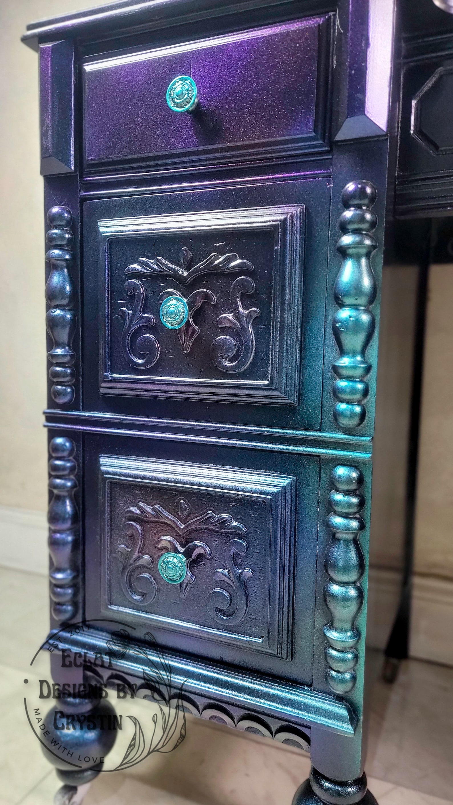 SOLD Gothic Carnival Glass Bedroom Vanity Table With Mirror - Etsy