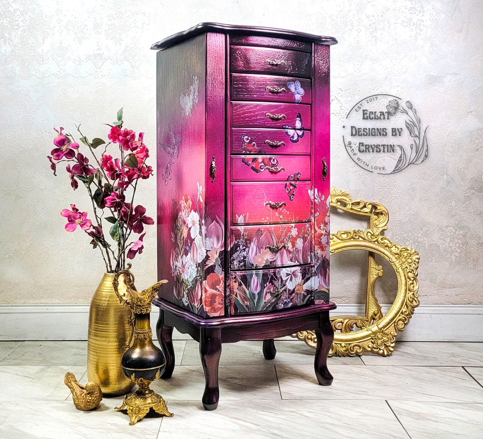 Midnight Fuchsia Jewelry Armoire handpainted Jewelry Cabinet - Etsy