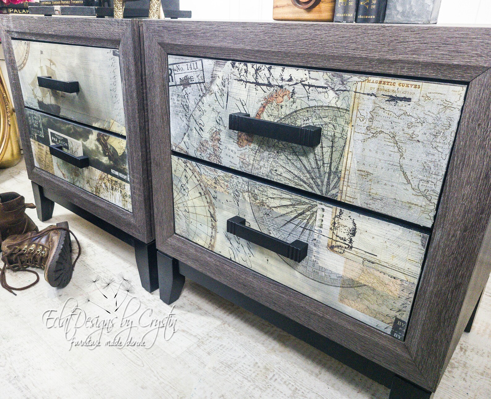 Nautical Map Nightstands (set of 2) | 2-drawer End Tables - Etsy