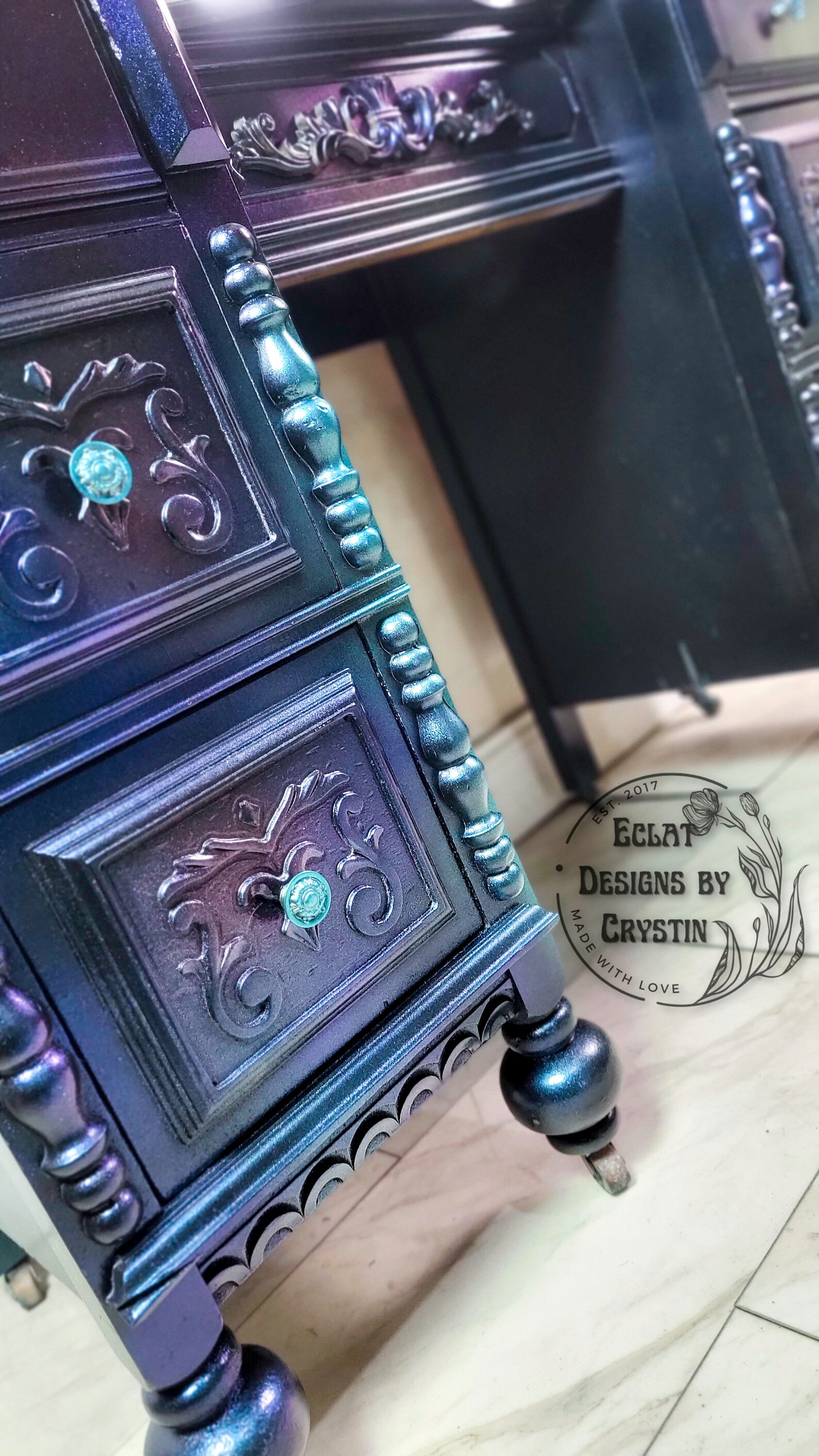 SOLD Gothic Carnival Glass Bedroom Vanity Table With Mirror - Etsy