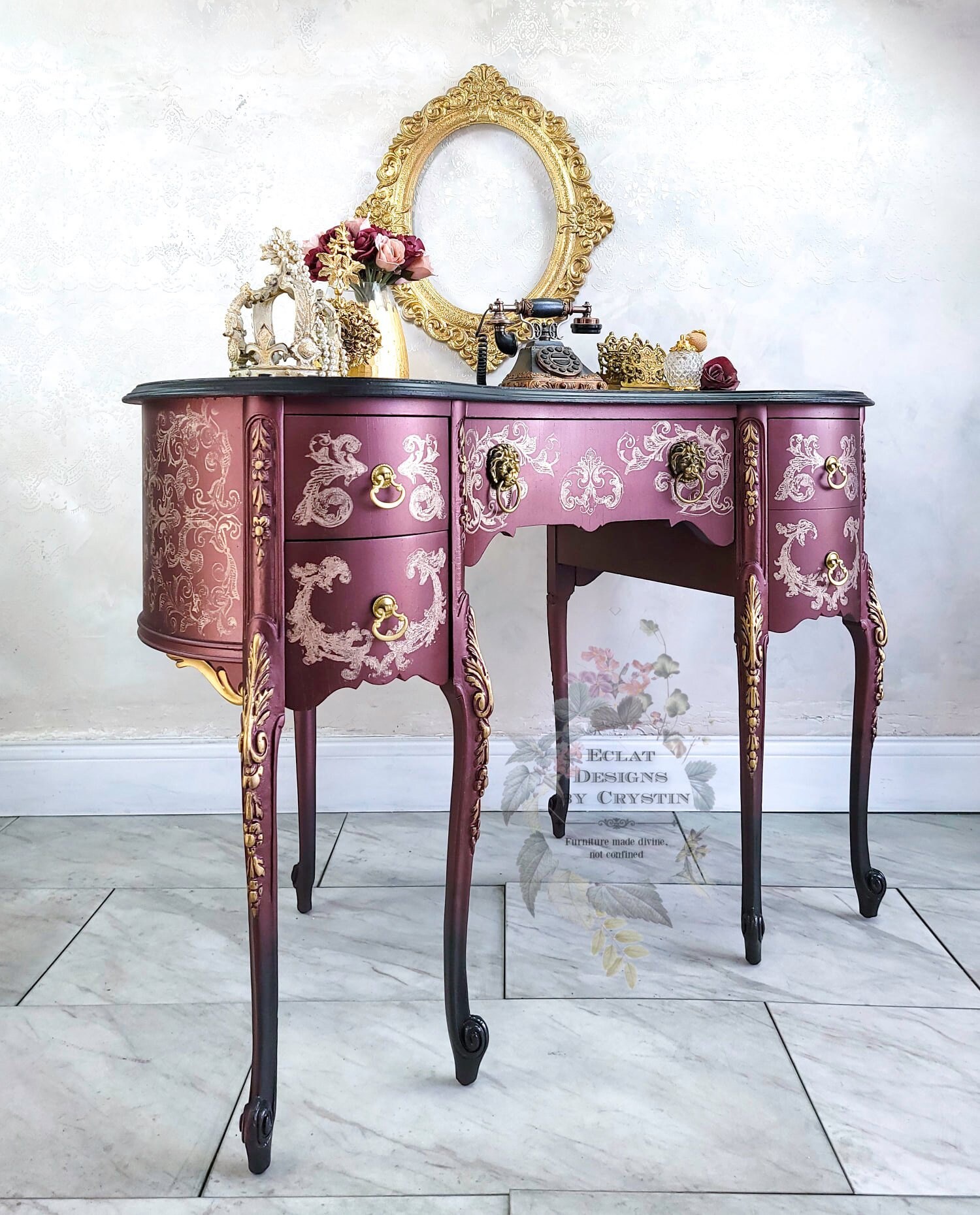Rococo, Antique Carved Desk | Art Nouveau | Handmade | Painted ...