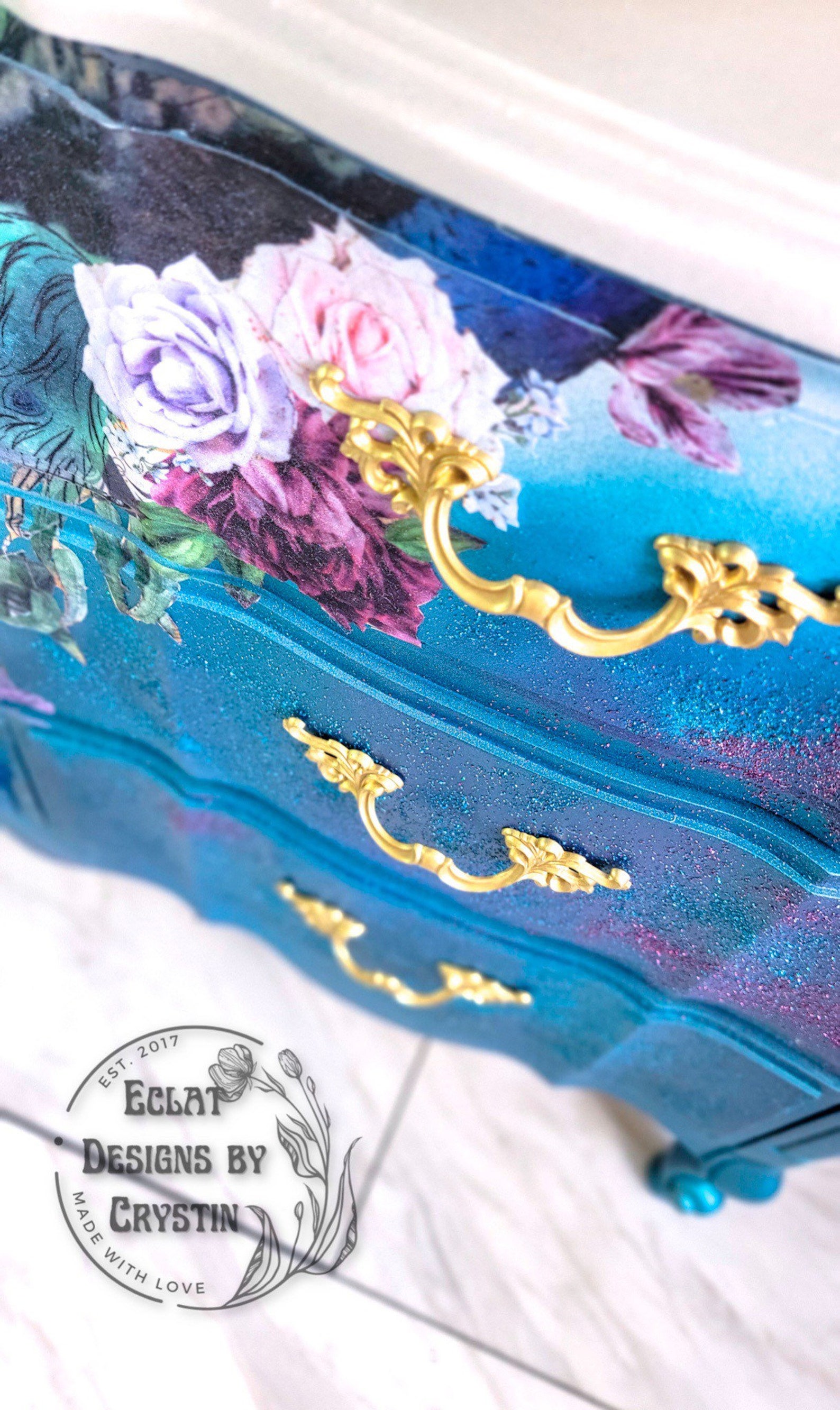 SOLD Custom, Bespoke Glamorous Peacock Dresser, Wide, Bohemian, Exotic ...