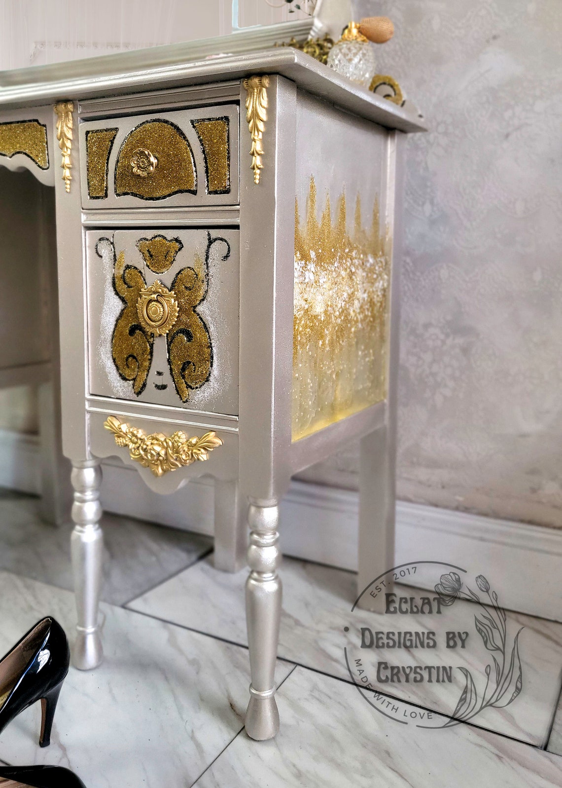 1920s Antique Bedroom Vanity Table With Mirror Chair Glass - Etsy