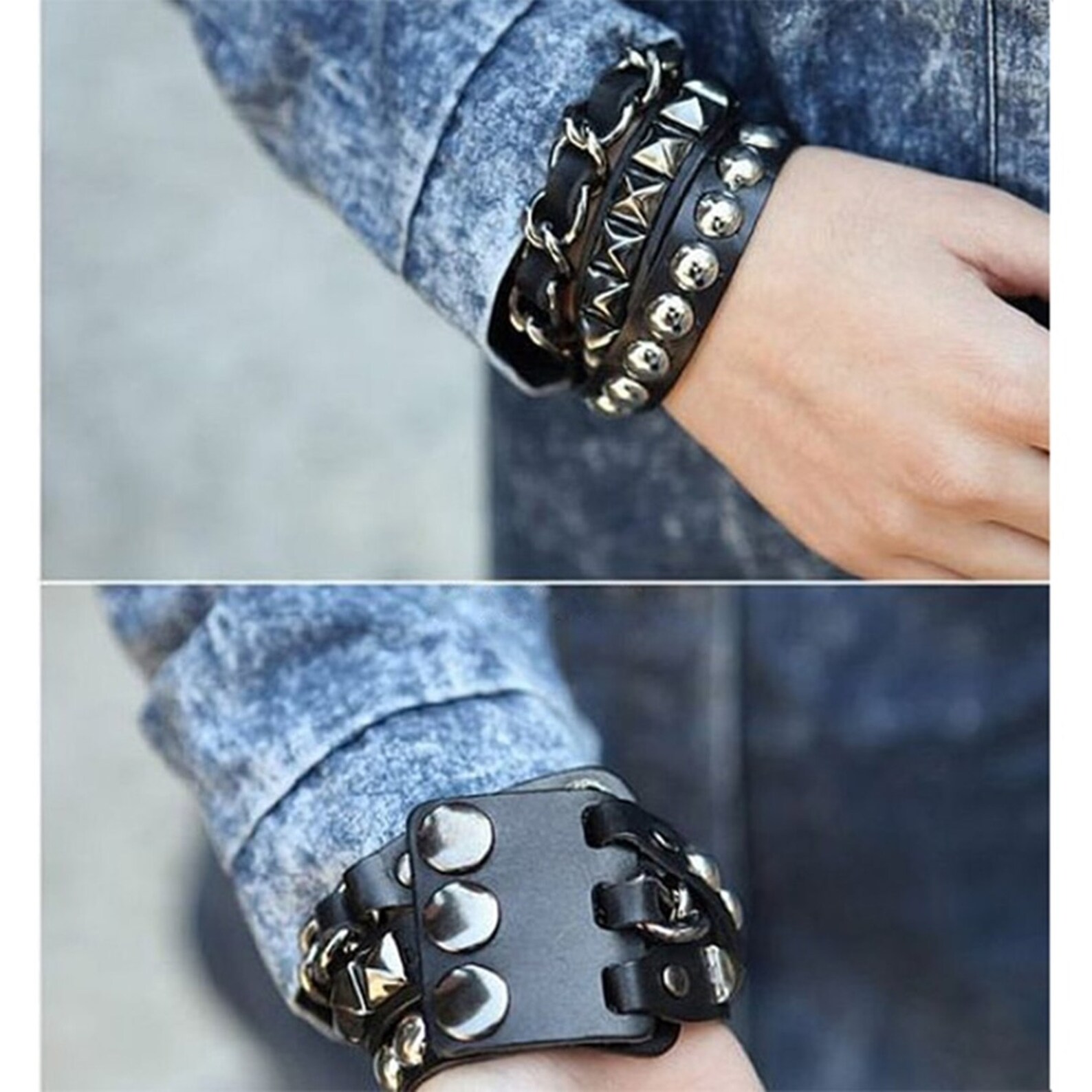Pulsera unisex hecha a mano Punk Rock Rivet Multi Layers Black - Etsy España