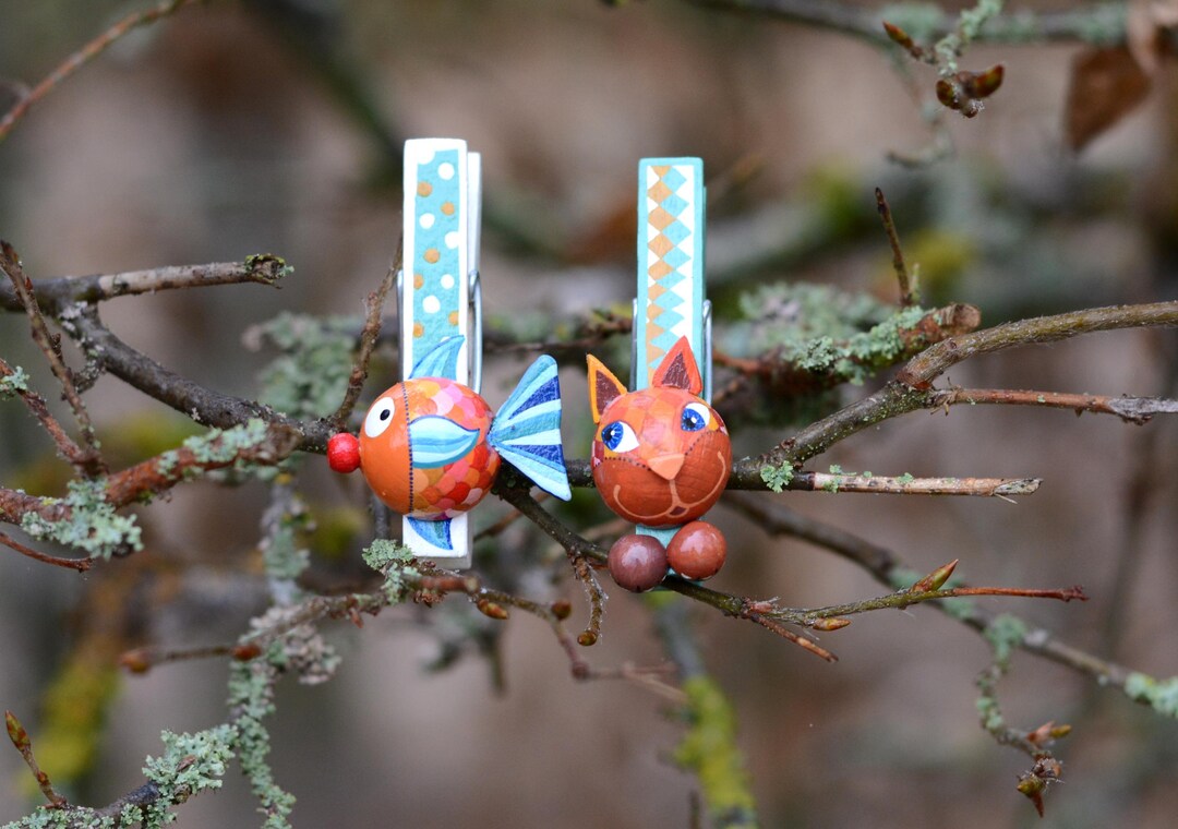 Wooden Clip, Photo Clip, Clothespin, Cat, Fish, Decoration, Note Holder ...