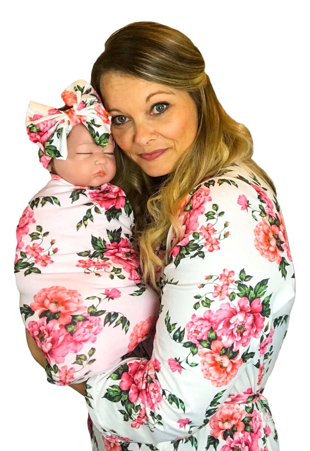 Mommy & Me Matching Maternity Robe and Swaddle With Bow, Mommy Robe ...