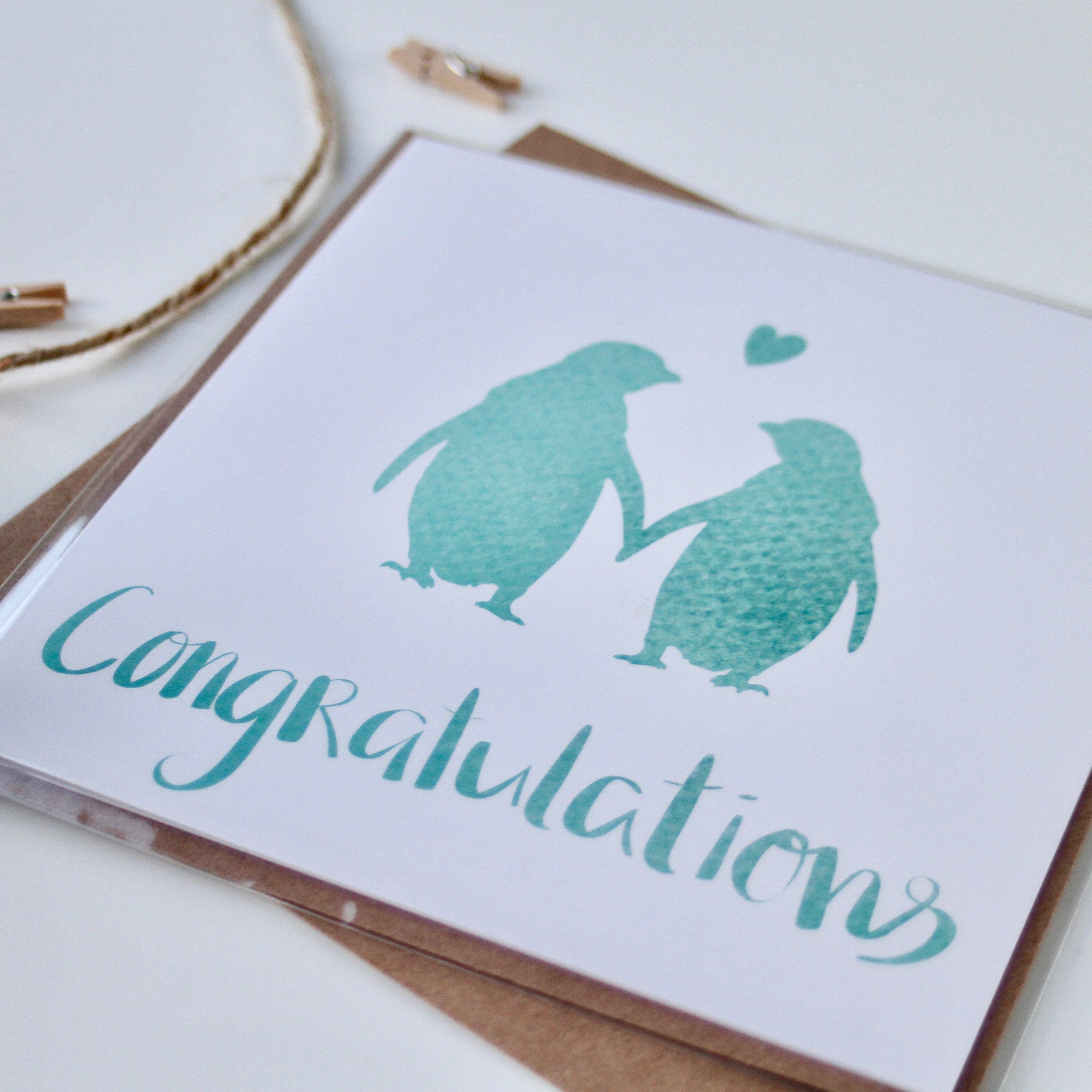 Congratulations Card Engagement Card Wedding Card Penguins in Love ...