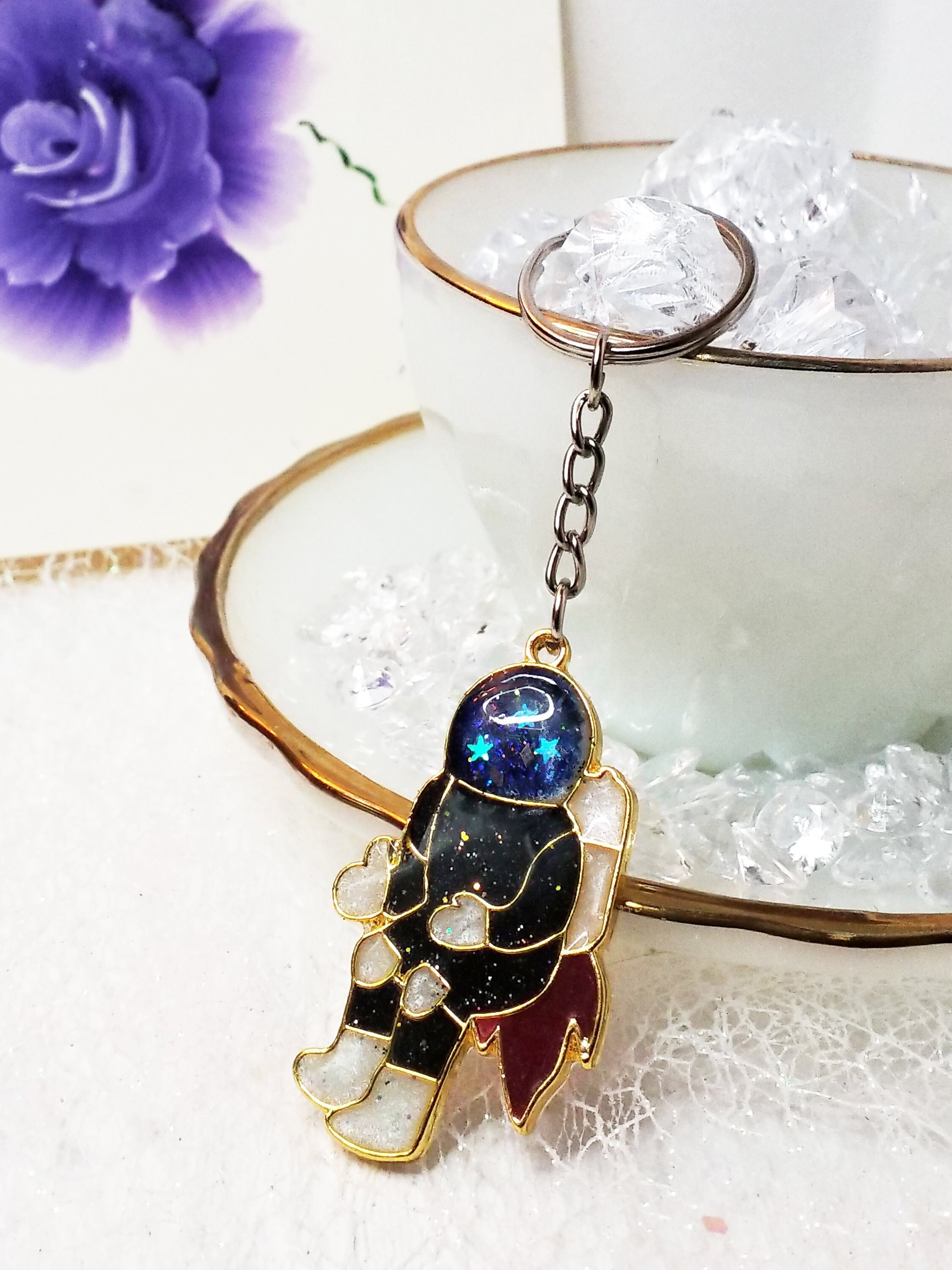 Astronaut Resin Galaxy Keychain Open Bezel Space Nebula Gift - Etsy