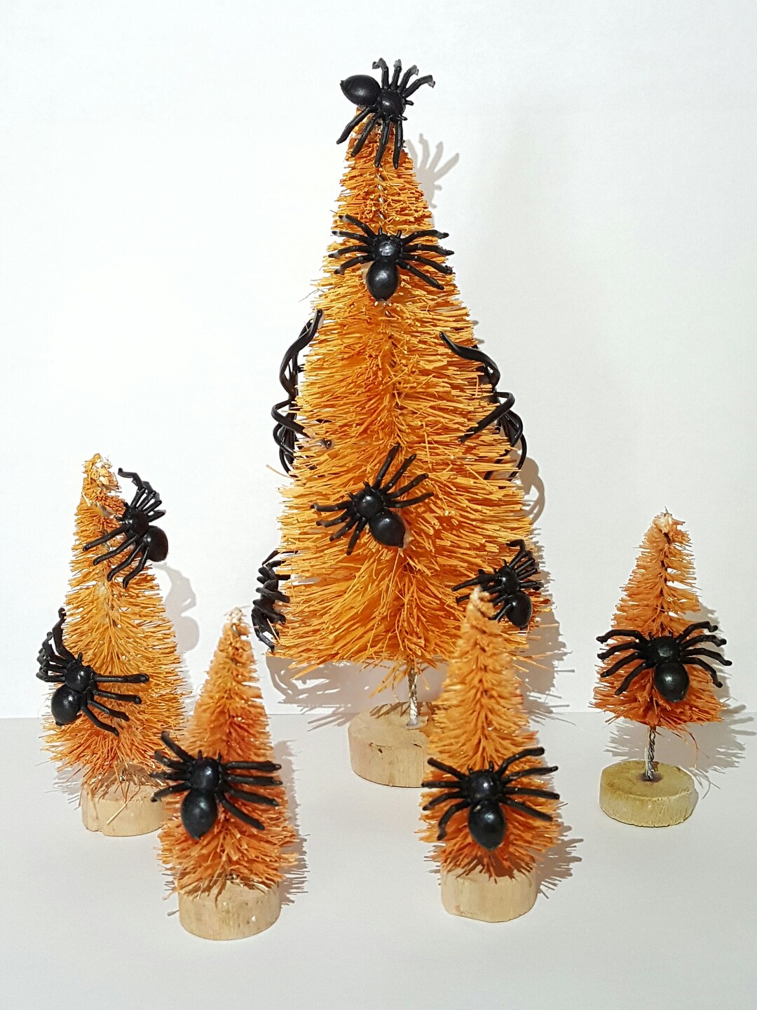 Lot of 5 Orange & Black SPOOKY SPIDER Miniature Mini Ombre Sisal Bottle ...