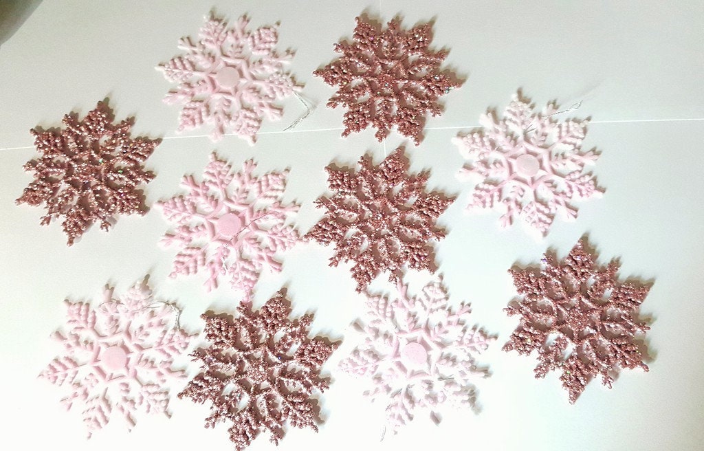 10 Large 3-1/2" Special Edition Pink Snowflake Christmas Tree Ornaments ...