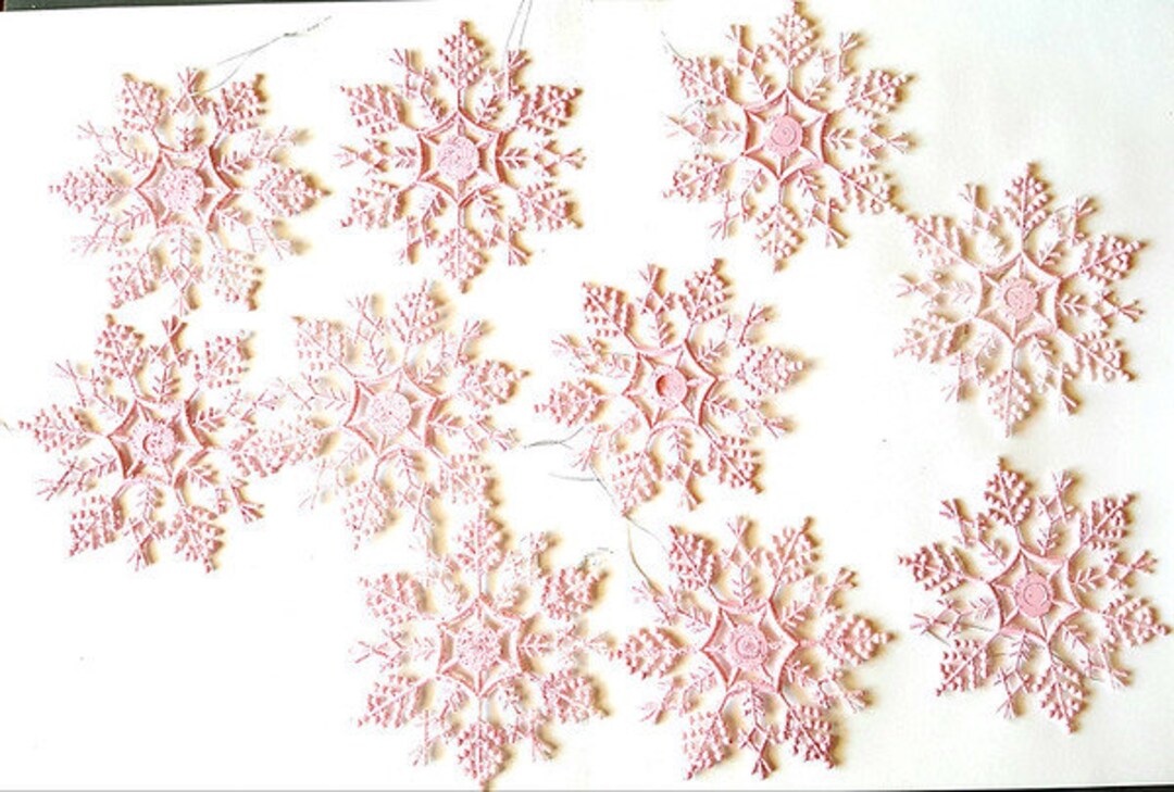 10 Large 3-1/2" Special Edition Pink Snowflake Christmas Tree Ornaments ...